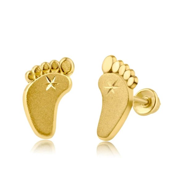 Element Shine | Jewelry | 4k Yellow Gold Mini Small Feet Baby Earring ...